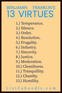 Benjamin Franklin's List of 13 Virtues - ListCaboodle